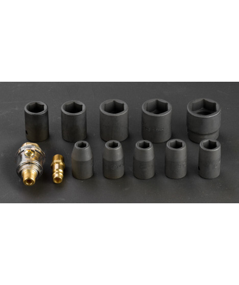 Klucz udarowy pneumatyczny, 1/2", 675Nm, zestaw z nasadkami